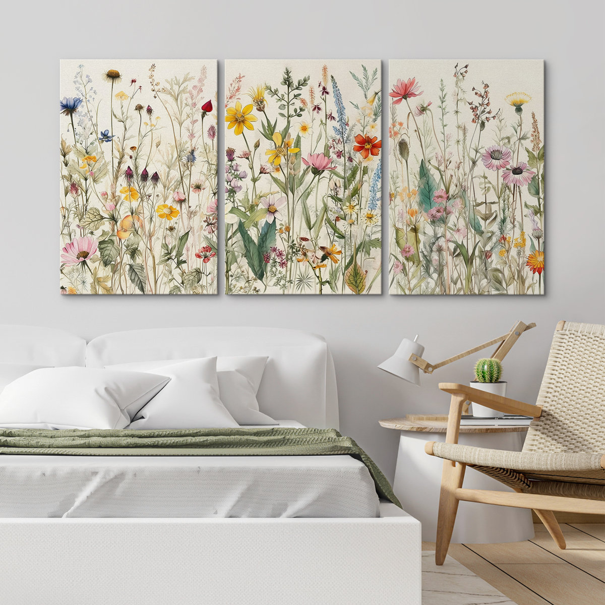 IDEA4WALL Vibrant Wildflower " Colorful Boho French Floral Decor " Large Framed Canvas Print 3 ...